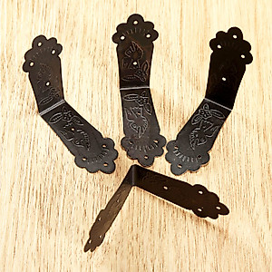dophee 4Pcs Antique L Shaped Corner Guards, Embossing Decorative Edge Corner Bracket Corner Protectors Guard Cover with Mounting Screws for Chest Case Wooden Box - 2.17"x2.17"x0.98"