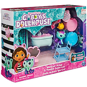 Gabby’s Dollhouse, Primp and Pamper Bathroom with Mercat Figure, 3 Accessories, 3 Furniture and 2 Deliveries, Kids Toys for Ages 3 and up