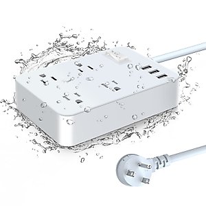 Outdoor Power Strip Weatherproof,Waterproof Outdoor Surge Protector with 4 Outlets,3 USB,6ft Cable with Flat Plug,1700 Joules Outdoor USB Plug for Kitchen Bathroom Barbecue Garden Camping