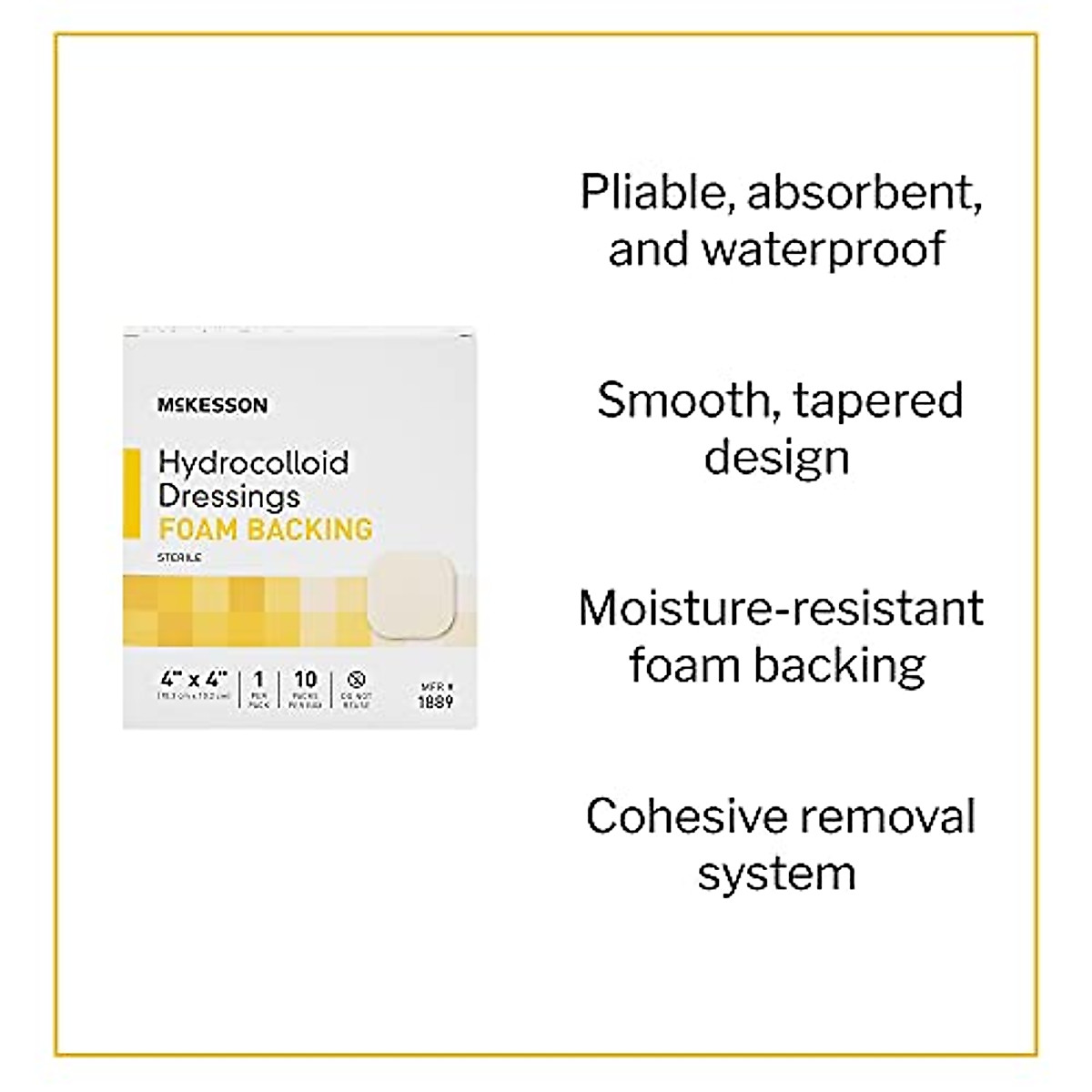 McKesson Hydrocolloid Dressings with Foam Backing, Sterile, 4 in x 4 in, 10 Count, 1 Pack