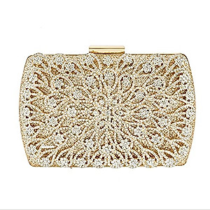 Women Evening Clutch Purses Flower Crystal Rhinestone Evening Handbag for Party Wedding,Gold