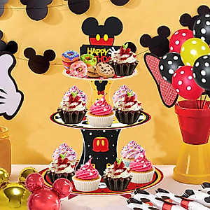 MOAXMOA Mouse Cupcake Stand 3-Tier Cupcake Stand Cartoon Mouse Birthday Party Supplies Mouse Decorations for Girls Boys Kids Birthday Baby Shower