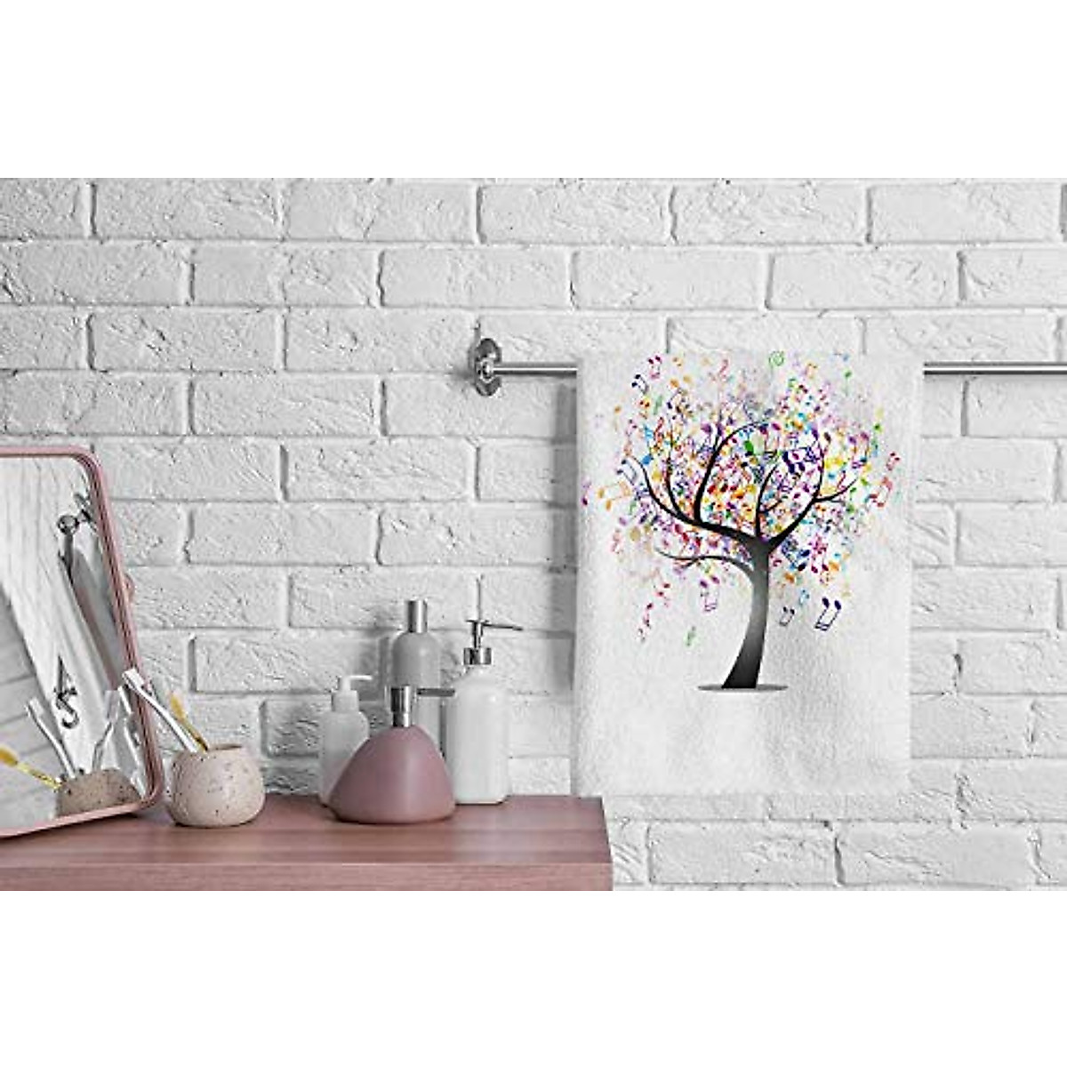 oFloral Tree Hand Towels Cotton Washcloths,Abstract Music Notes Tree of Life Comfortable Soft Towels for Bathroom Spa Gym Yoga Beach Kitchen,Hand Towel 15X30 Inch