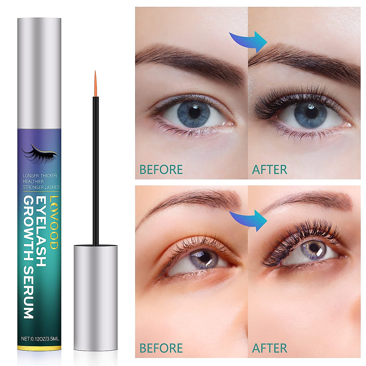 LOVOOD Premium Eyelash Growth Serum Booster, Lash & Eyebrow Enhancer Serum with Biotin & Natural Growth Peptides, Promotes Long Thick Lashes and Brows Irritation Free
