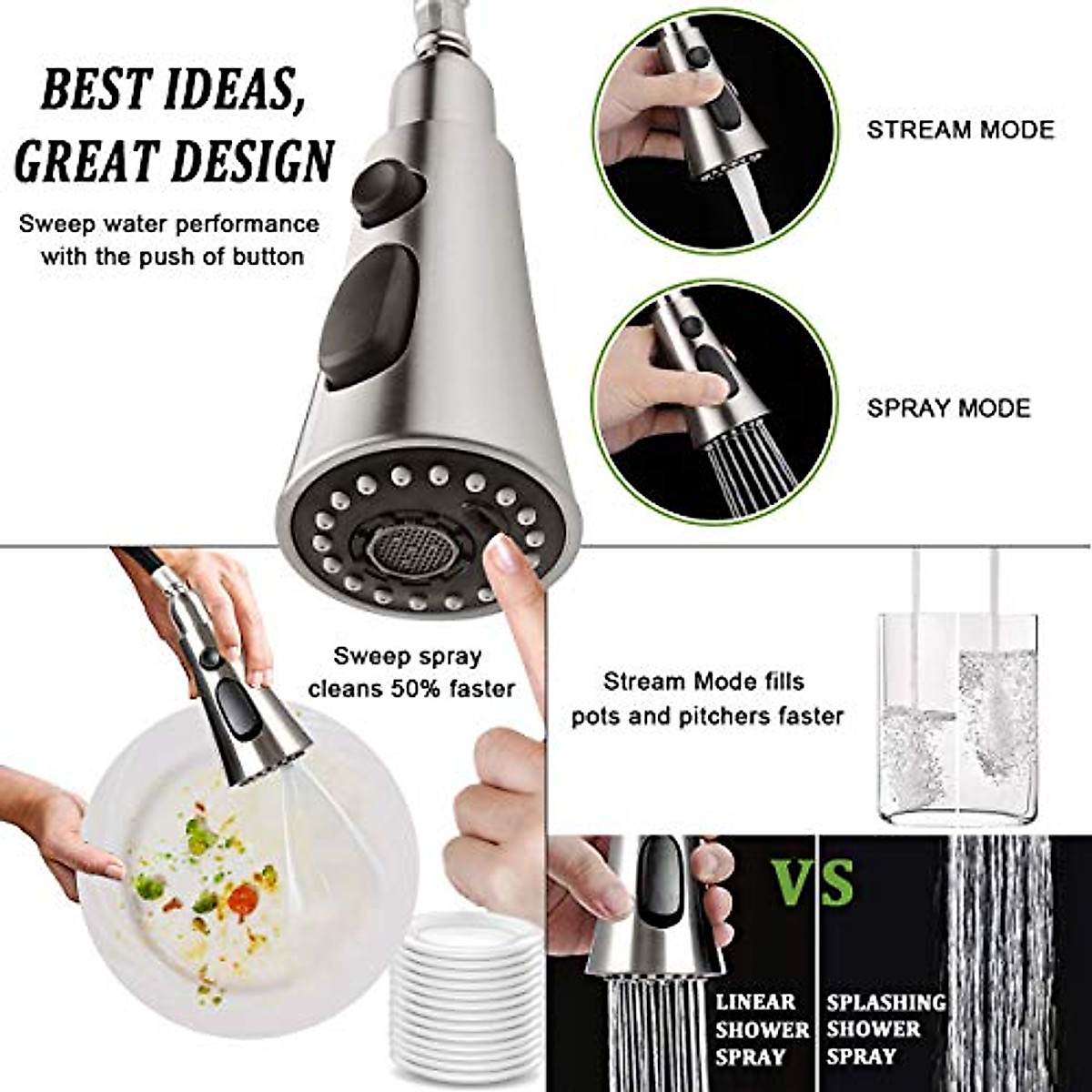 Motion Sensor Automatic Kitchen Faucet Touchless, monbar Pull Down Single Handle One/3 Hole 3 Setting Sprayer Brushed Nickel Solid Brass Kitchen Faucets Spot Free Lead-Free