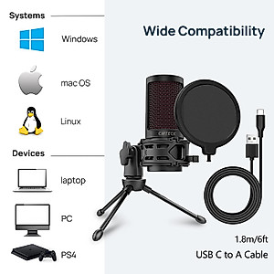 CMTECK USB Microphone, Podcast Microphone with Pop Filter & Mute Button, Compatible Desktop Computer and Laptop