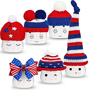 6 Pieces 4th of July Marshmallow Mug Hat Crochet Independence Day Mug Topper Hat Knitted Cup Head Mug Set Mini Marshmallow Mug Topper Decorative Mug Hat Cover for Coffee Mug Tiered Tray Decor