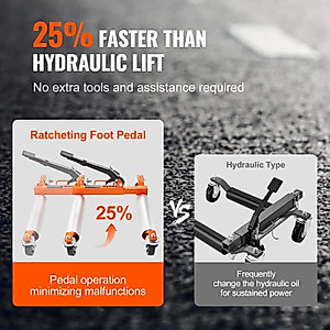 ECILKUC Wheel Dolly - Single Car Skate, Heavy-Duty Vehicle Positioning with Ratcheting Foot Pedal, 1500 lbs Capacity Tire Skate for Cars, Trucks, RVs, and Trailers, Orange