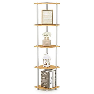 Furinno Turn-N-Tube 5 Tier Corner Display Rack Multipurpose Shelving Unit, 1-Pack, Beech/White