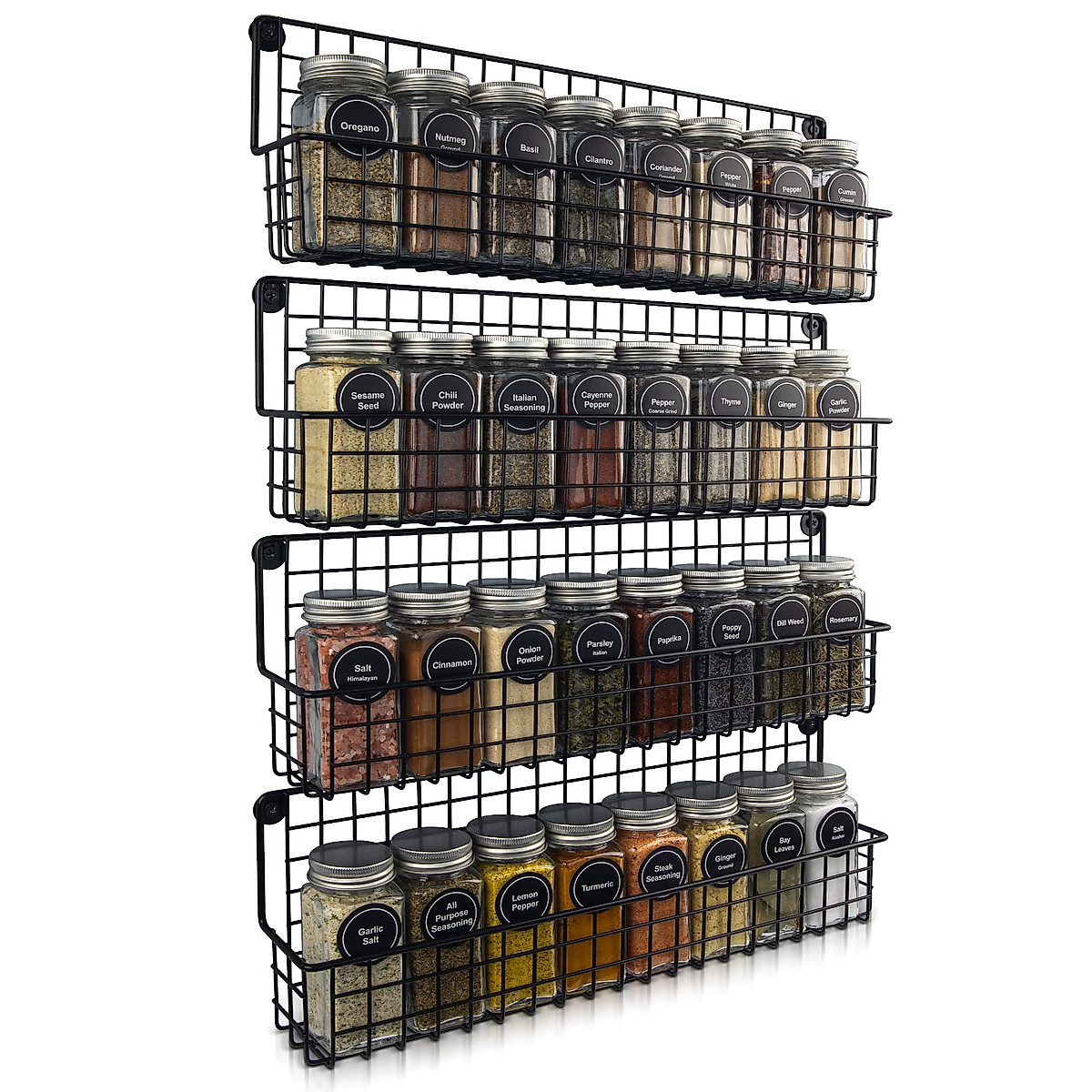 ZICOTO Farmhouse Style Hanging Spice Racks For Wall Mount - Easy To Install Set of 4 Space Saving Racks - The Ideal Seasoning Organizer For Your Kitchen