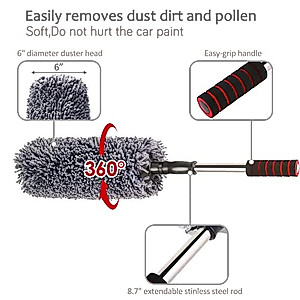 upra Ultimate Car Duster Kit，Best Microfiber Multipurpose Duster,Interior &Exterior Cleaning Tools,Dashboard Detailing Brush,Scratch Lint Free,Pollen Removing,extendable Handle,Tuck,SUV,RV,Set of 4