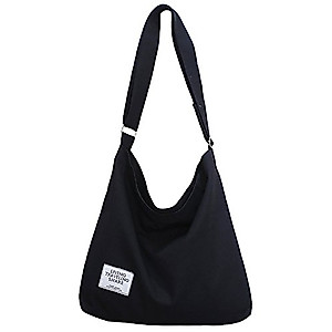 Covelin Women's Retro Large Size Canvas Shoulder Bag Hobo Crossbody Handbag Casual Tote Black