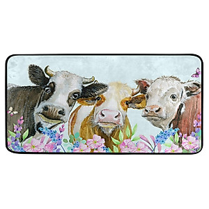 MOYYO Kitchen Mat Watercolor Cows Animal Kitchen Rug Mat Anti-Fatigue Comfort Floor Mat Non Slip Oil Stain Resistant Easy to Clean Kitchen Rug Bath Rug Carpet for Indoor Outdoor Doormat