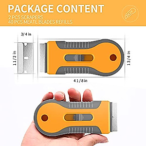 Razor Blade Scraper, 2 Pack Plastic Retractable Glass Scraper with 40 Pcs Extra Razor Blades, Cleaning Razor Scraper for Windows Metal Vinyl Car Glue