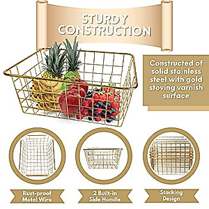Majika 2 Piece Gold Wire Basket Set - Storage | Decor | Crafts | Kitchen Organizing | Great for Closets | Cabinets | Pantries | Tables | Counter Tops | Office Storage | Nesting Baskets |