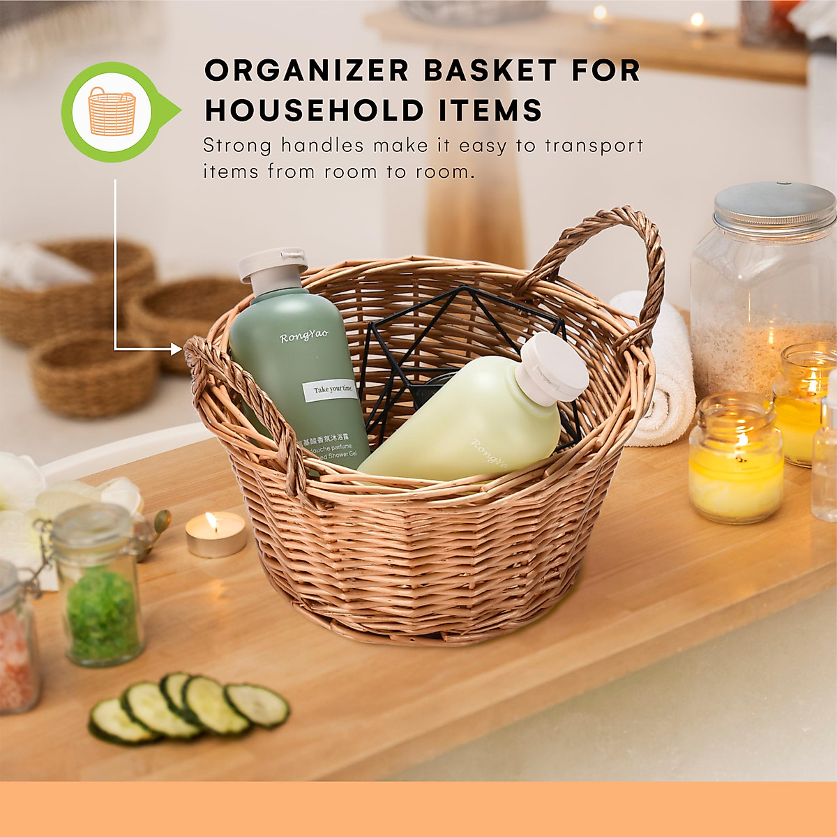 Prosumers Choice Wicker Basket Set of 3 - Wooden Bamboo Like Storage Basket - 3 Sizes Set - Small, Medium & Large Organizer Basket for Household Items - Lightweight Set of Wicker Basket with Handle
