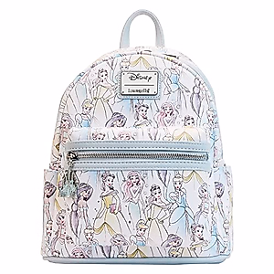 Loungefly Disney Princesses Sketch Pastel Colors All Over Print Womens Double Strap Shoulder Bag Purse