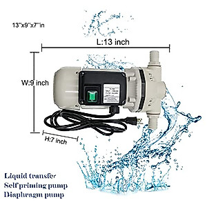 Diaphragm Irrigation Self priming Electric water pump;Large flow pump 10.6 GPM, 115VAC, 23PSI, 14.3lb, Lift 11m, Power 350W (Pump-540B), White, (Pump-540)