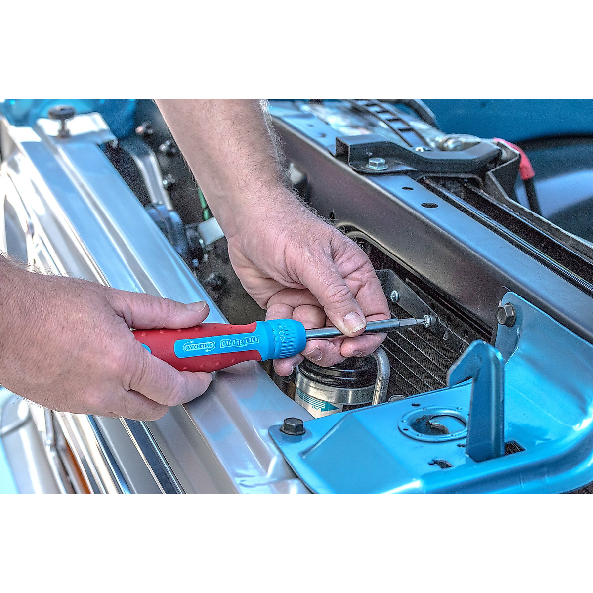 Channellock 131CB 13-in-1 Ratcheting Screwdriver | Multi-Bit Storage | 1/4-Inch Nut Driver | Quick-Load Handle with Cushion Grip | 28-Tooth Ratchet Mechanism Provides up to 225 lbs. of Torque , Red