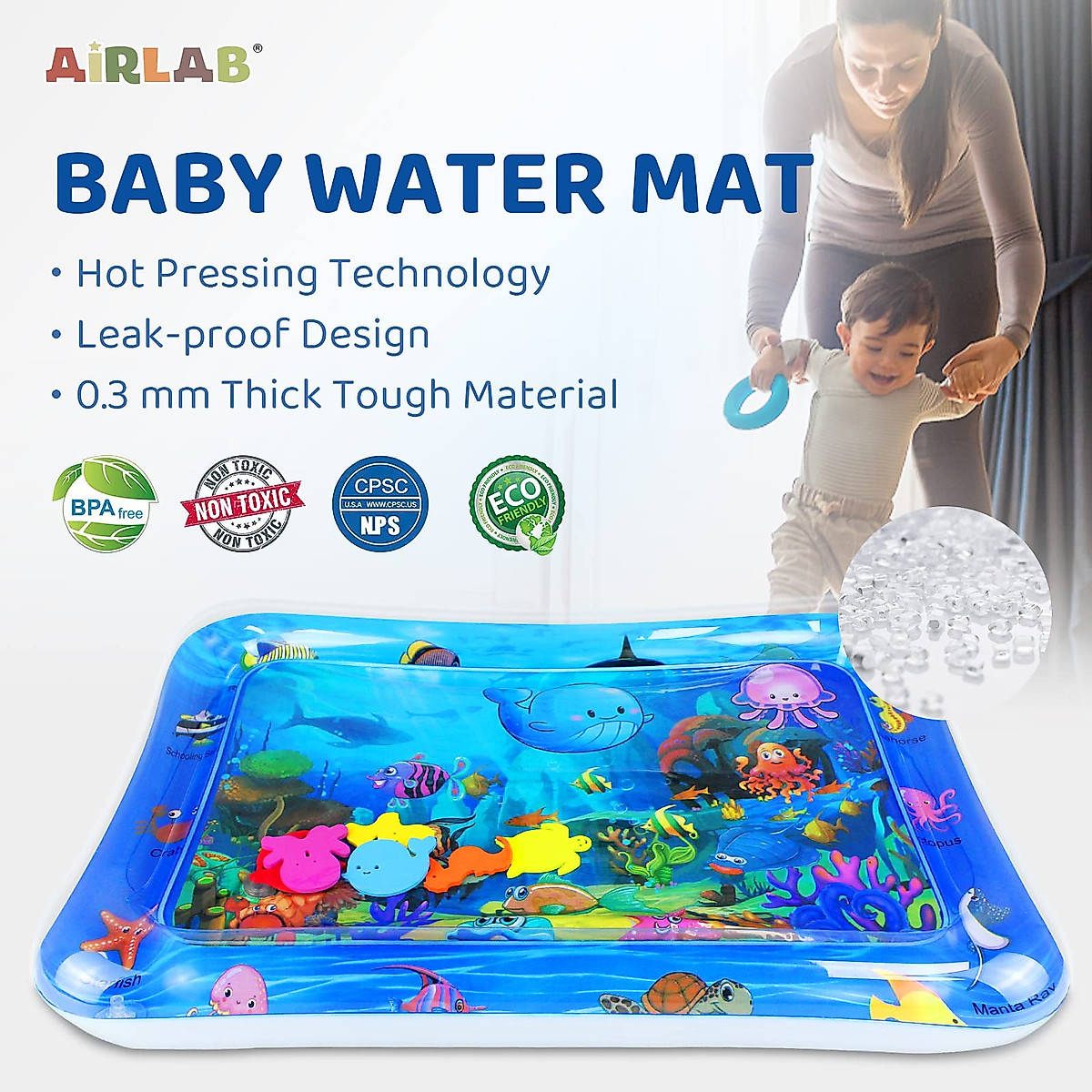 Airlab Tummy Time Baby Water Play Mat Inflatable Toy Mat for Infant & Toddlers Activity Center for 3 6 9 Months Newborn Boy Girl BPA Free
