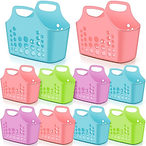 Nuogo 10 Pack Assorted Multicolor Basket with Handles Plastic Oval Carry Totes with Handles Caddy Multipurpose Organizer Reusable for Bathroom Dorm Communal Showers Kitchen School, 10.6" x 6" x 10"