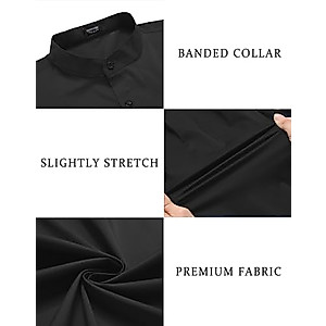 COOFANDY Muscle Fit Dress Shirts for Men Collarless Button Down Outfits Summer Fitted Shirts Wrinkle-Free Long Sleeve Business Casual Mandarin Collar No Iron Shirt Black XL