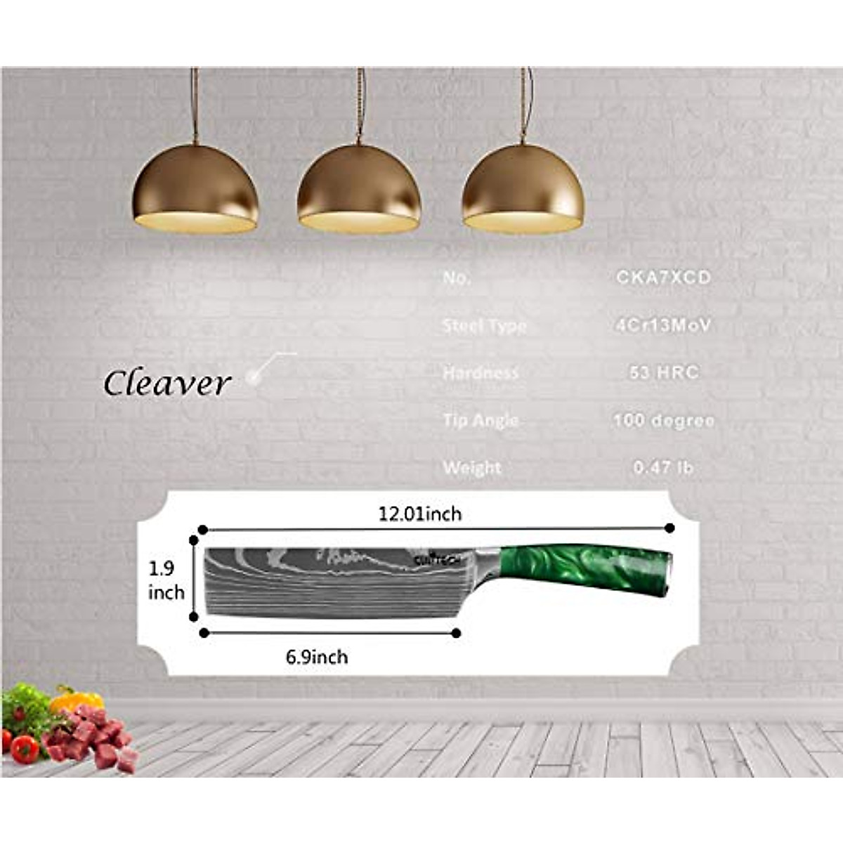 CULITECH Nakiri Knife, 7 inches Sharp Laser Damascus Pattern Chef Knife with Resin Handle and Sheath,Utility Kitchen Knife for Kitchen and Restaurant used