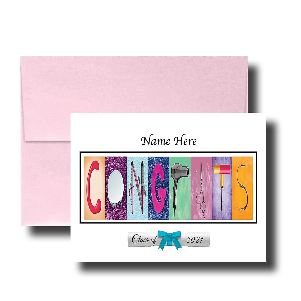Customized Cosmetology School Congrats Class of 2023, 2024, Hair Dresser Stylist, Graduation Cards,5"x7" Flat or Folded Card Choice envelope color,Custom Grad, Letter Art, Scroll, School, College