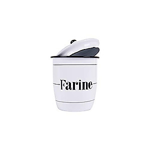 Creative Co-Op Enameled White Canisters with French Writing & Black Rims (Set of 4 Sizes)