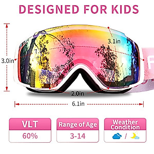 Freela Ski Goggles Snowboard Snow Skiing Snowboarding Equipment Winter Snow Sport Glasses Goggles Anti-fog UV Protection Mirror Clear Goggles for Toddler Kids Girl Boy Youth Snowmobile Snowboard Gear