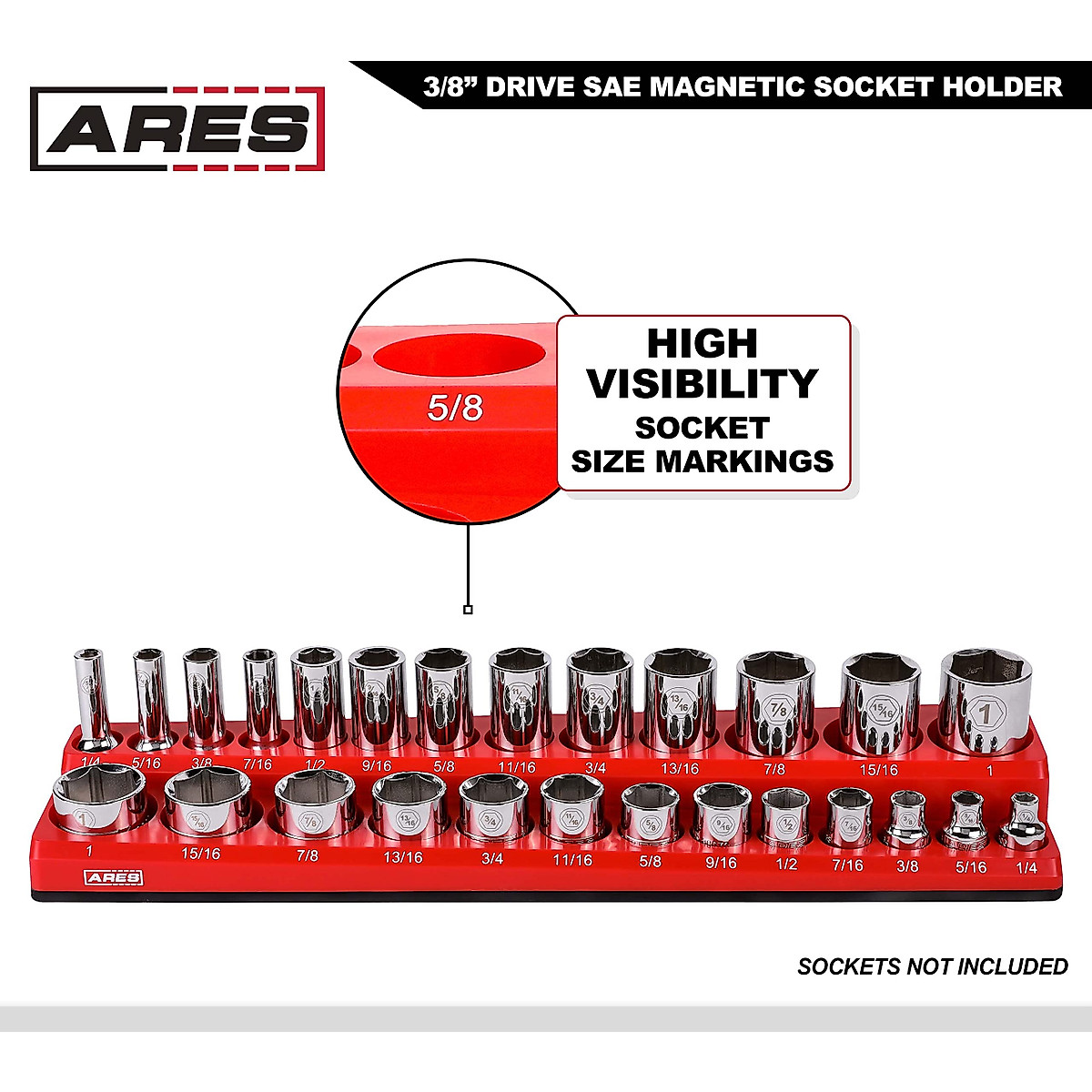 ARES 70234-26-Piece 3/8-Inch SAE Magnetic Socket Organizer - Holds 13 Standard Size and 13 Deep Size Sockets - Keep Your Tool Box Organized