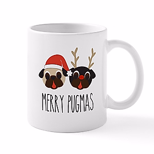 CafePress Merry Pugmas Christmas Pug Santa & Reindeer Mugs Ceramic Coffee Mug, Tea Cup 11 oz