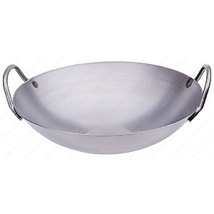 14 Inches Carbon Steel Round Bottom Wok with Two Side Metal Handle, 14 Gauge Thickness, USA Made (Wok Ring Included)