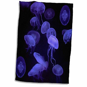 3D Rose Deep Violet Jellyfish in Dark Ocean Hand/Sports Towel, 15 x 22