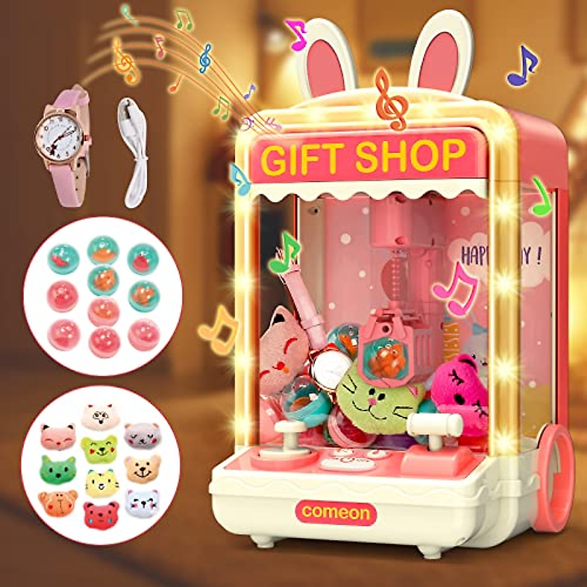Skirfy Claw Machine for Kids with Lights, Mini Candy Machine Toys for Girls, Boys Arcade Game Machines with Astronaut Toy&Squishies Toys,Vending Machine,Adjustable Sound,Birthday Gifts for Boys Girls