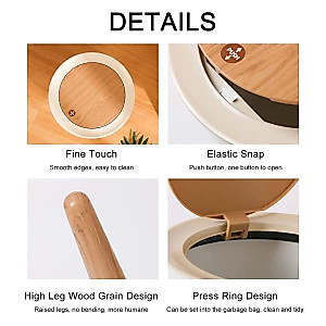 NBWEE Shabby Chic Small Trash Can with Lid Red Rose on Black and White on Wooden Board Wastebasket with Legs Simple Round Garbage Bin for Kitchen, Bathroom, Bedroom, Powder Room 1.8 Gallon - 7L