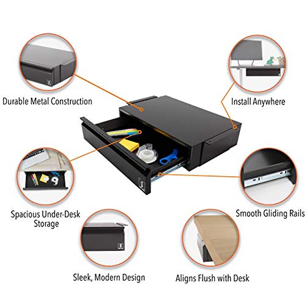 Stand Steady Attachable Under Desk Drawer | Pull-Out Storage Organizer with Smooth Sliding Tracks | Spacious Storage Drawer Easily Mounts to Desks and Workstations (Black / 17.5 x 11.5)