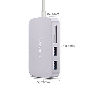 MINIX 7 in 1 USB-C Multiport Adapter with GLAN,4K @ 60Hz,2X USB 3.0, USB-C for Power Delivery, Micro SD and SD Card Readers, Compatible with macOS, iPadOS and Windows 10 OS. (Space Gray)