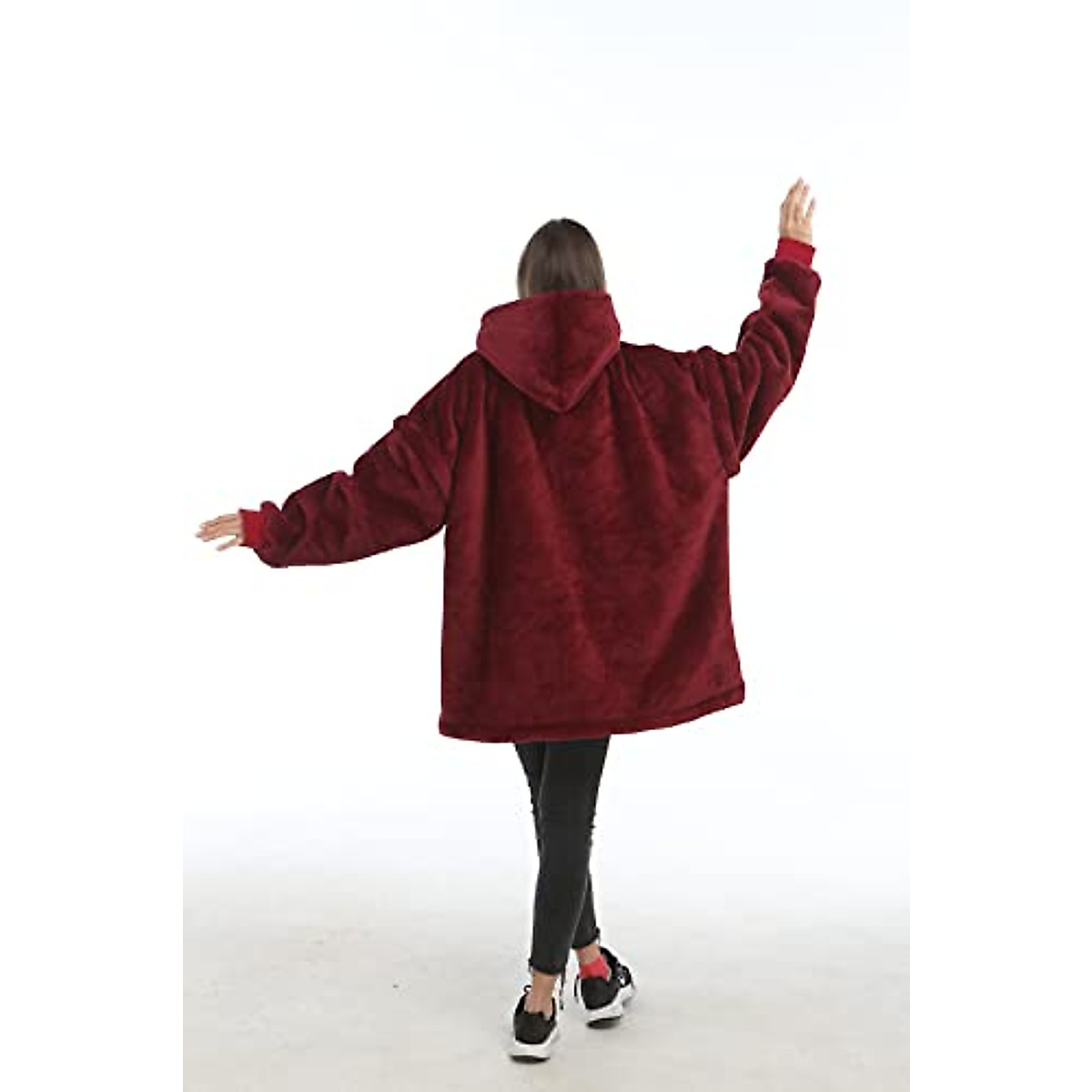 Zillywood Oversized Wearable Blanket Hoodie with Removable Sleeves, Hood and Bottom. Soft Customizable Fleece Blanket Hoodie with Sleeves, Wearable Warm Snuggle Blanket with Zippers. (Wine, One Size)