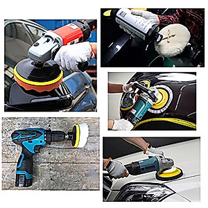 TPE Car Foam Drill Polishing Pad, Sponge and Wool Polishing Pad Set 7 PCS 5 Inch Buffing Polishing Pads Kit Polishing Pad Kit with Buffing Wheel for Drill with M14 Drill Adapter (5" 7pc)