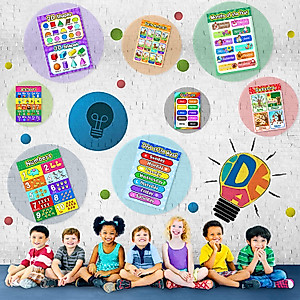 8 Educational Preschool Posters for Toddler and Kid Learning with 60 Glue Point Dot for Nursery Preschool Homeschool Kindergarten Classroom - Teach Numbers Alphabet Colors Months and More 16 x 11 Inch
