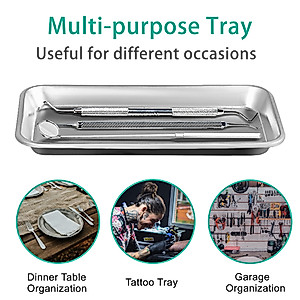 Yzurbu 6pcs Metal Tray, Stainless Steel Small Tray for Tattoo, Resin, Bathroom, Lab Instrument Supplies