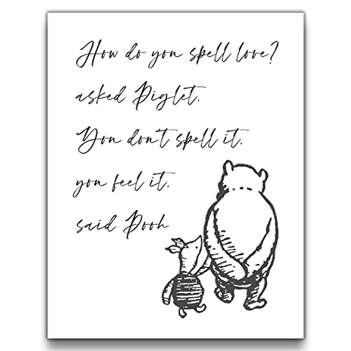 ‘Spell Love?’ Winnie the Pooh Quotes Wall Art | 8x10 UNFRAMED Black and White Minimalist Nursery Print | Pooh and Piglet Modern Home Decor
