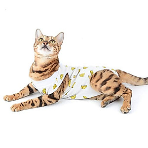 Zunea Cat Surgery Recovery Suit for Abdominal Wounds Soft Cotton Skin Diseases Clothes After Surgery Wear Cone E-Collar Alternative Clothing Kitten Surgical Pajama for Anti Licking Banana M