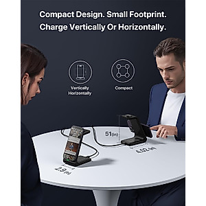 Intoval Wireless Charger for Fitbit Sense 2/Sense/Versa 4/Versa 3, 3 in 1 Wireless Charging Station for iPhones, Androids, Airpods (V3, Black)