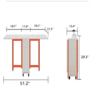 PIAQIA Folding Dining Table, Convertible Drop-Leaf Kitchen Table with Storage, Space Saving Foldable Dinner Table for 4-6, 55" W x 32" D x 29" H, Natural, 1 Table (NO Chairs Included)