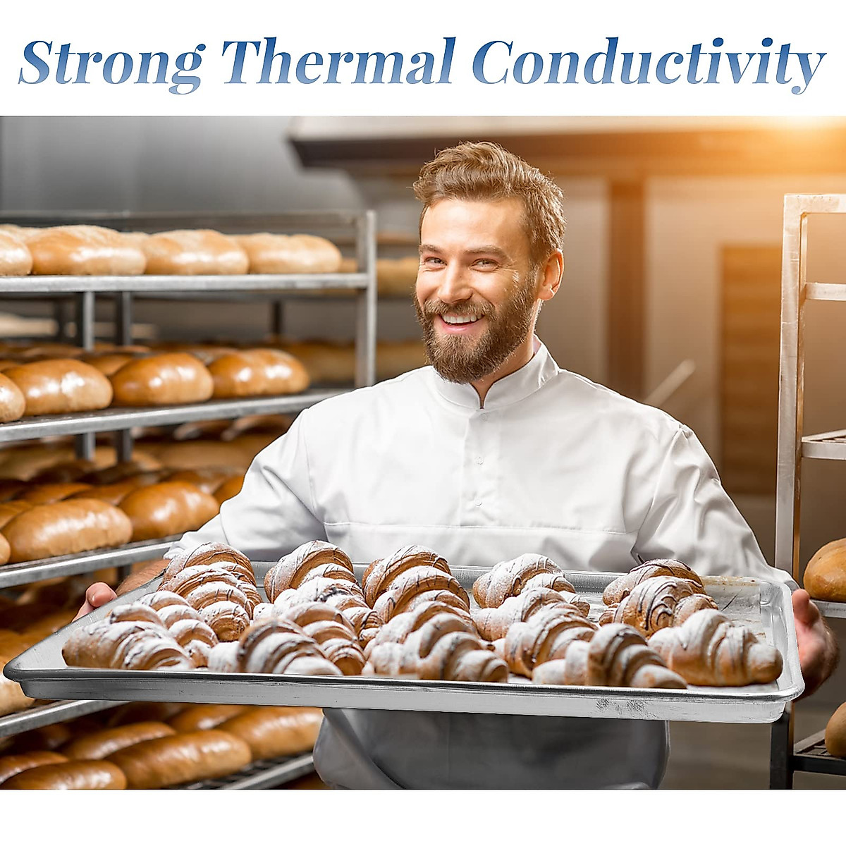 Tessco 12 Pcs 24" x 16" Commercial Grade Aluminum Cookie Sheet Baking Tray Pan for Baking Non Toxic Sheet Tray Oven Tray Sheet Pan for Bakeware Roasting Cooking Oven Safe, Easy to Clean