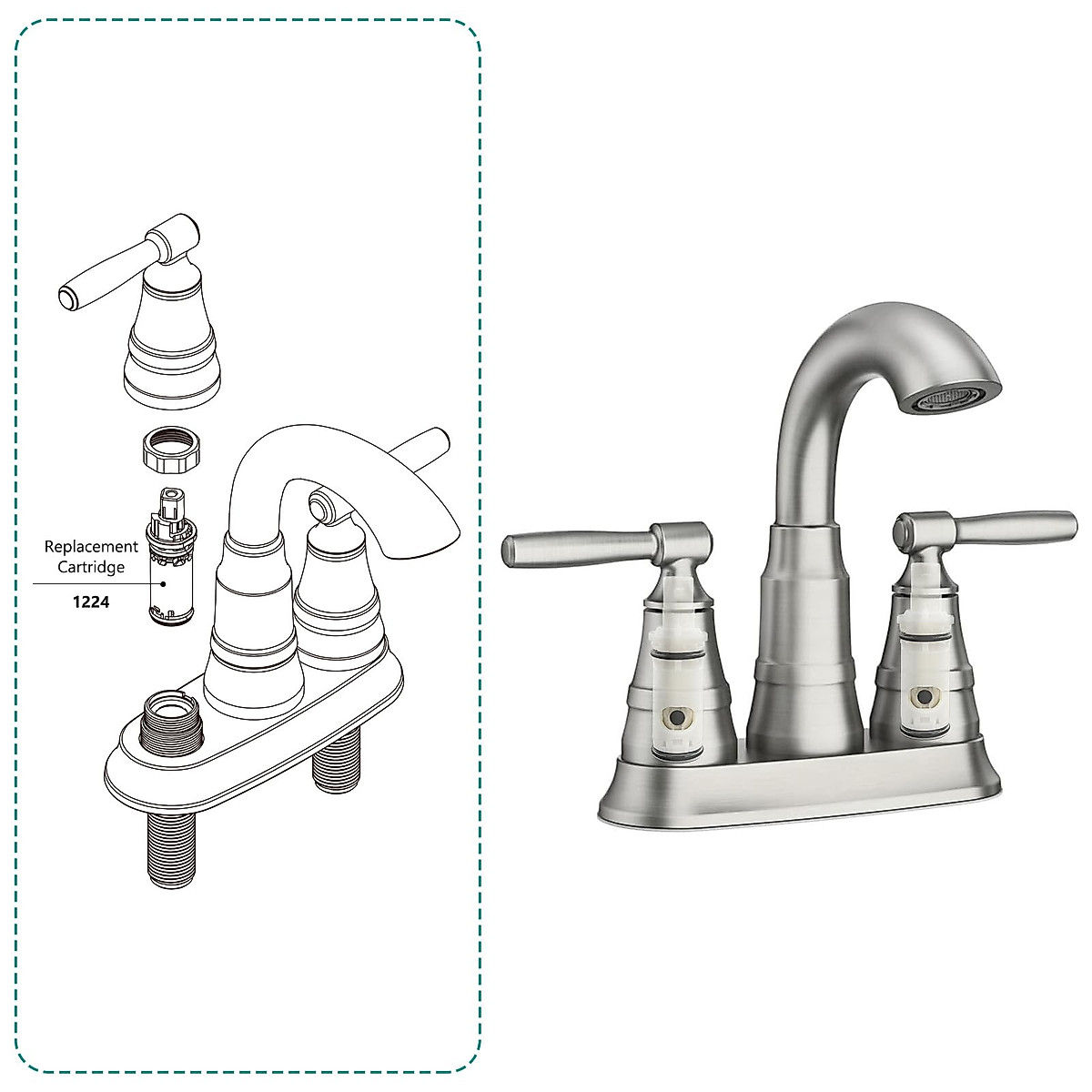 1224 1224B Faucet Cartridge Replacement Kit For Most Double Handle Moen Faucets and Tub/Showers Repair Kit,Replacement Compatible with Moen Two Handle Faucets,4 Pack