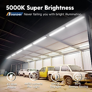 BBOUNDER 12 Pack Linkable LED Shop Light with Reflector, Super Bright 5000K Daylight, 4400 LM, 4 FT, 48 Inch Integrated Fixture for Garage, 40W Equivalent 250W, Surface & Suspension Mount, White