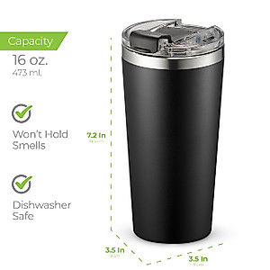 SIPX™ Triple-Insulated Tumblers - 16oz. Premium Modern Tumbler With Lid, insulated Cup Keeps Hot For 6 Hours, Stainless Steel Tumbler Made Of Sustainable Material, Coffee Travel Mug For Home & Office